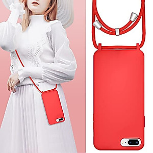 UEEBAI Crossbody Lanyard Phone case for iPhone 7 Plus/8 Plus, Silicone Phone Cover with Adjustable Necklace Strap Soft Belt Neck Cord Lanyard Shockproof Protective Case - Red