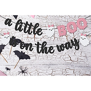 Halloween Girl Baby Shower Decorations, A Little Boo Is On The Way Banner, Pink and Black Glitter Halloween Birthday Decorations, Pink Halloween Baby Shower Decor, A little Boo Is Almost Due Banner