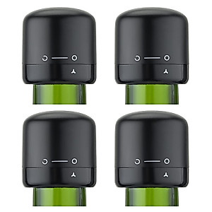 OUWO Wine Bottle Stopper, Wine Stopper with Silicone Wine Toppers Stopper Reusable Wine Saver, Wine Cork Superior Leak-Proof Keeps Wine Fresh Best Gift Accessories, Black 4 pack
