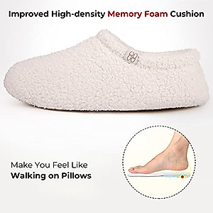 HomeTop Women's Fuzzy Curly Fur Memory Foam Loafer Slippers Bedroom House Shoes with Polar Fleece Lining (9-10, Cream White)