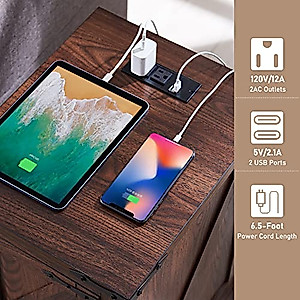 JXQTLINGMU Nightstand with Charging Station, Rectangular Farmhouse End Table with Barn Door and Adjustable Storage Shelf, 17" Deep Wood Rustic Sofa Side Table for Living Room, Bedroom, Brown