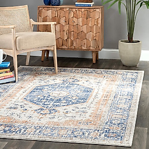nuLOOM Jacquie Vintage Floral Area Rug - 5x7 Area Rug Transitional Blue/Ivory Rugs for Living Room Bedroom Dining Room Kitchen