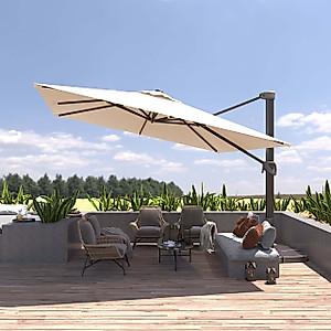 BLUU REDWOOD 10 FT Square Patio Umbrella Offset Cantilever Outdoor Umbrella Aluminum Market Hanging Umbrellas with 360° Rotation Device and Unlimited Tilting System & Cross Base (Beige)
