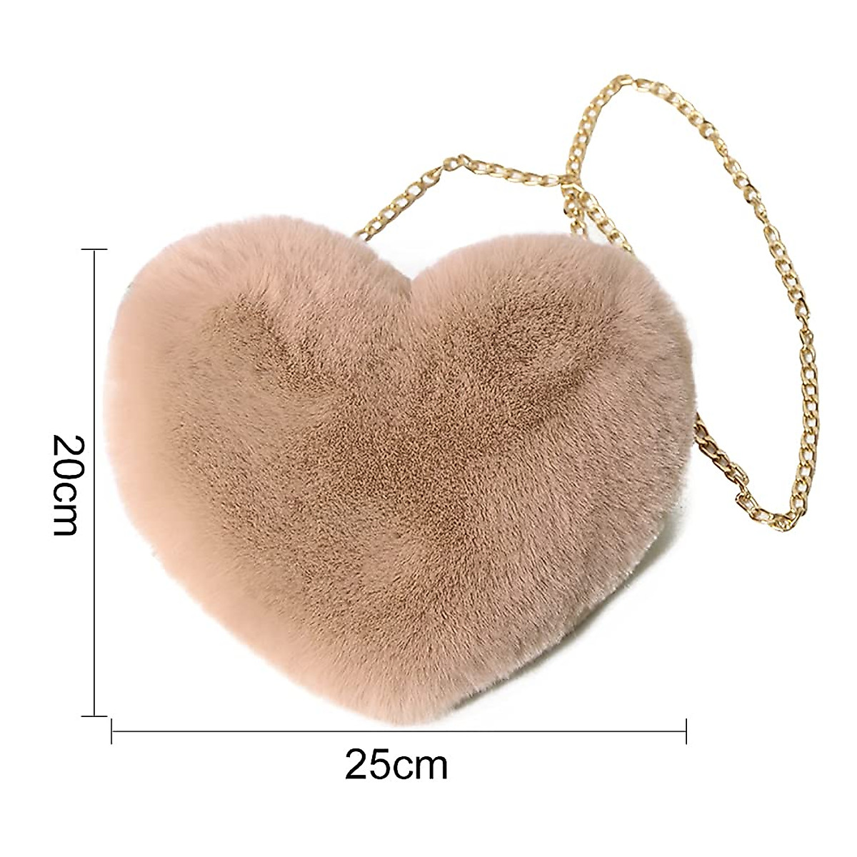 COSTYLE Valentine's Day Women Chain Plush Heart-shaped Bag Faux Fur Crossbody Bag Daily Cute Pouch Plush Wallet Red (Brown)