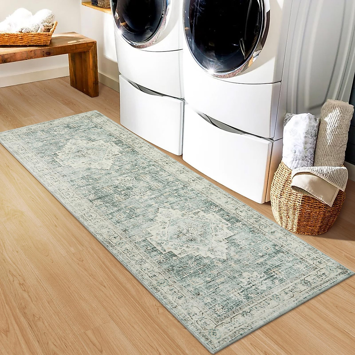 LIVEBOX Washable Kitchen Runner Rug 2x6- Boho Hallway Rug Runner Long Entryway Rug, Low-Pile Accent Rug for Bedroom, Non-Slip Soft Carpet Runner Throw Rug for Bathroom Laundry Room, Sage Green
