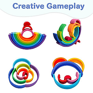 let's make Rainbow Stacking Toy Baby Silicone Stacker Building Blocks Arch Shape Nesting Puzzle Montessori Toy 3 Years Early Development Sensory Toy (6Pcs)