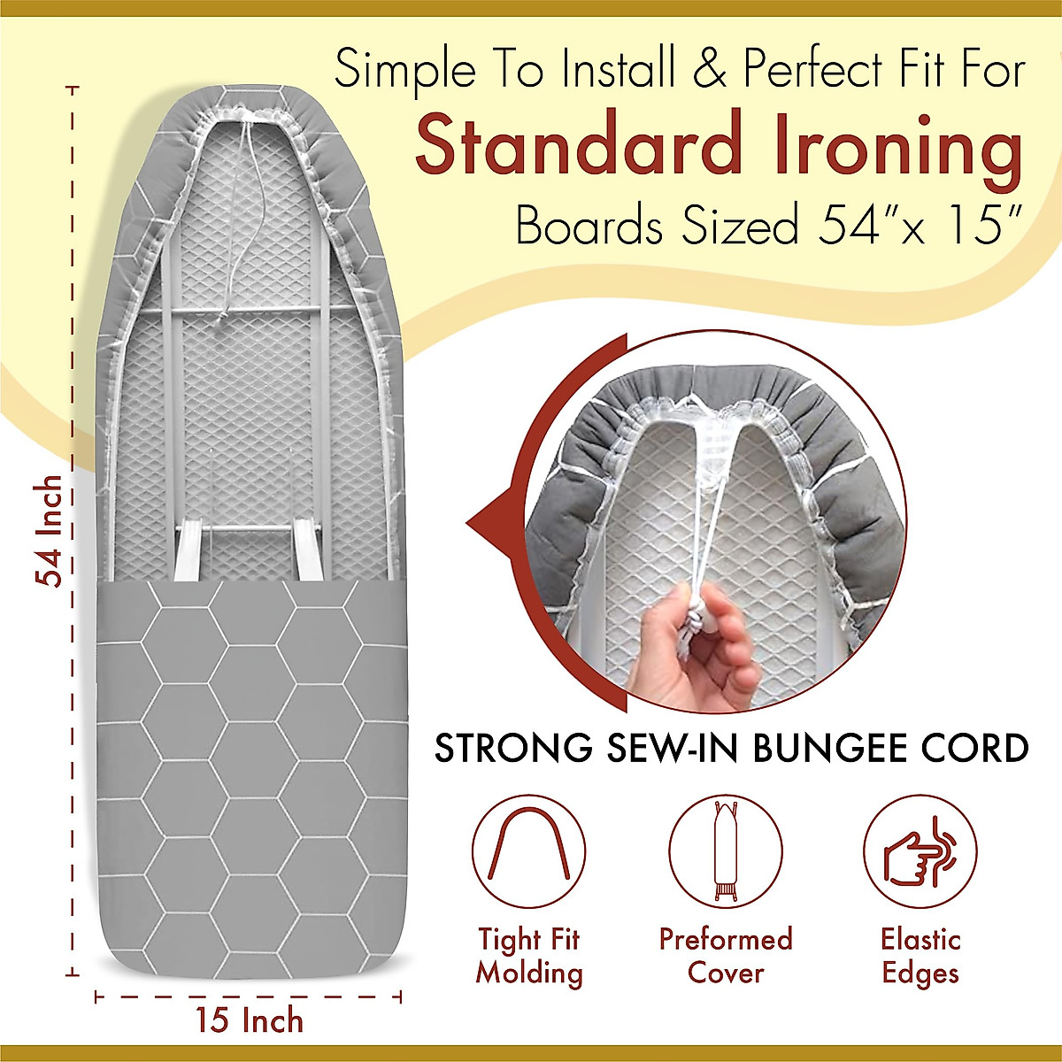 arteneur Ironing Board Cover and Pad 15x54 - Made in Germany Iron Board Cover with Heat Reflective Aluminum Coating and Padding- Heavy Duty Iron Board Cotton Cover with Elastic Drawstring Stretch Fit