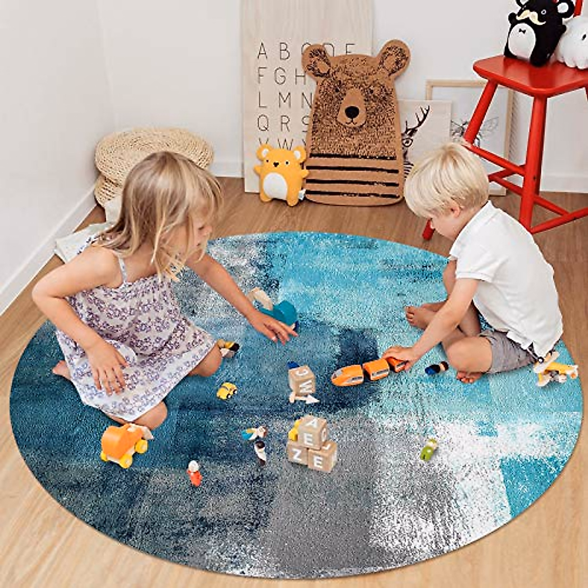 Turquoise Abstract Art Area Rug Turquoise Rugs for Living Room, Modern Abstract Area Rug for Bedroom Decor Home Decor, Room Decor Aesthetic Comfy Carpet for Kids Room, Non-Slip Teal Washable Rug 4ft