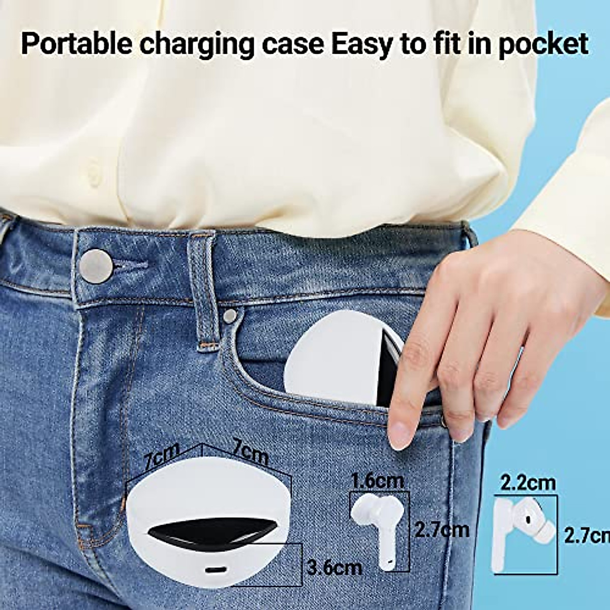 SUN RAIN Wireless Earbuds Bluetooth with Microphone Headphones 5.3 Noise Canceling 30H Playtime IPX5 Waterproof LED Power Display Headset Charging Case for Sports/Work/Game(White)