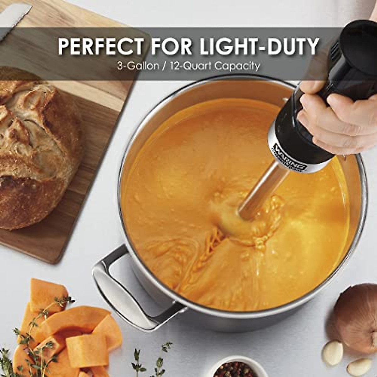 Waring Commercial Big Stix Light Duty Stick Immersion Hand Held Blender, 7" Fixed Shaft, Submersible, 2 Speed, 100 Watt, Professional Restaurant Kitchen Grade, 3 Gallon Capacity, 120V, 5-15P WSB33X, Black/Silver