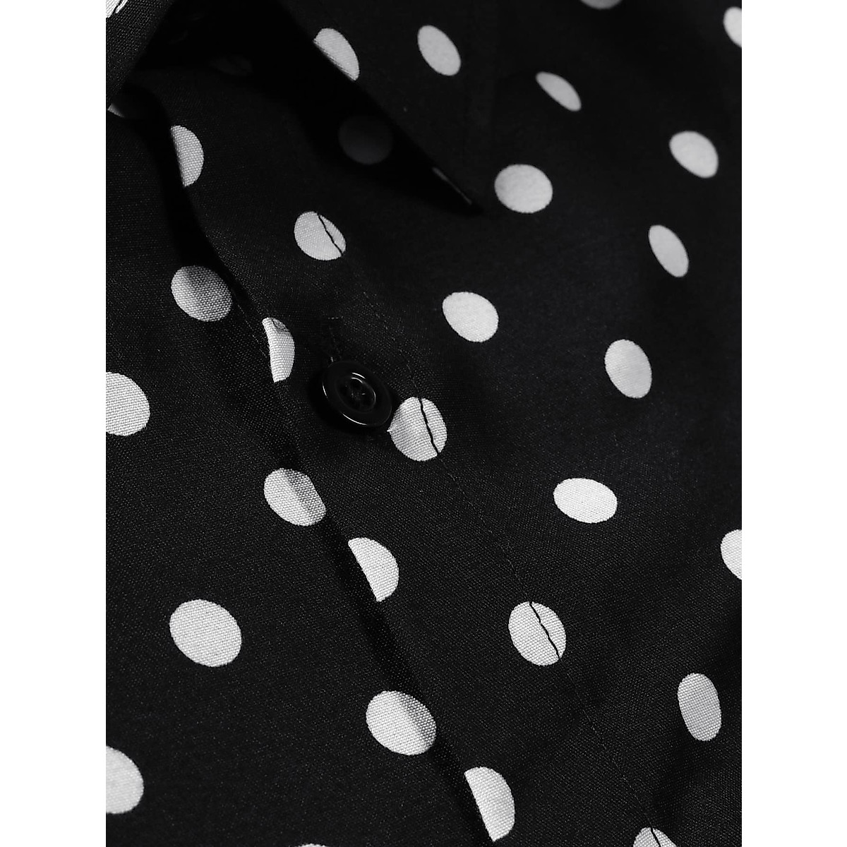 WDIRARA Men's Polka Dots Button Front Long Sleeve Collar Shirt Casual Tops Black L