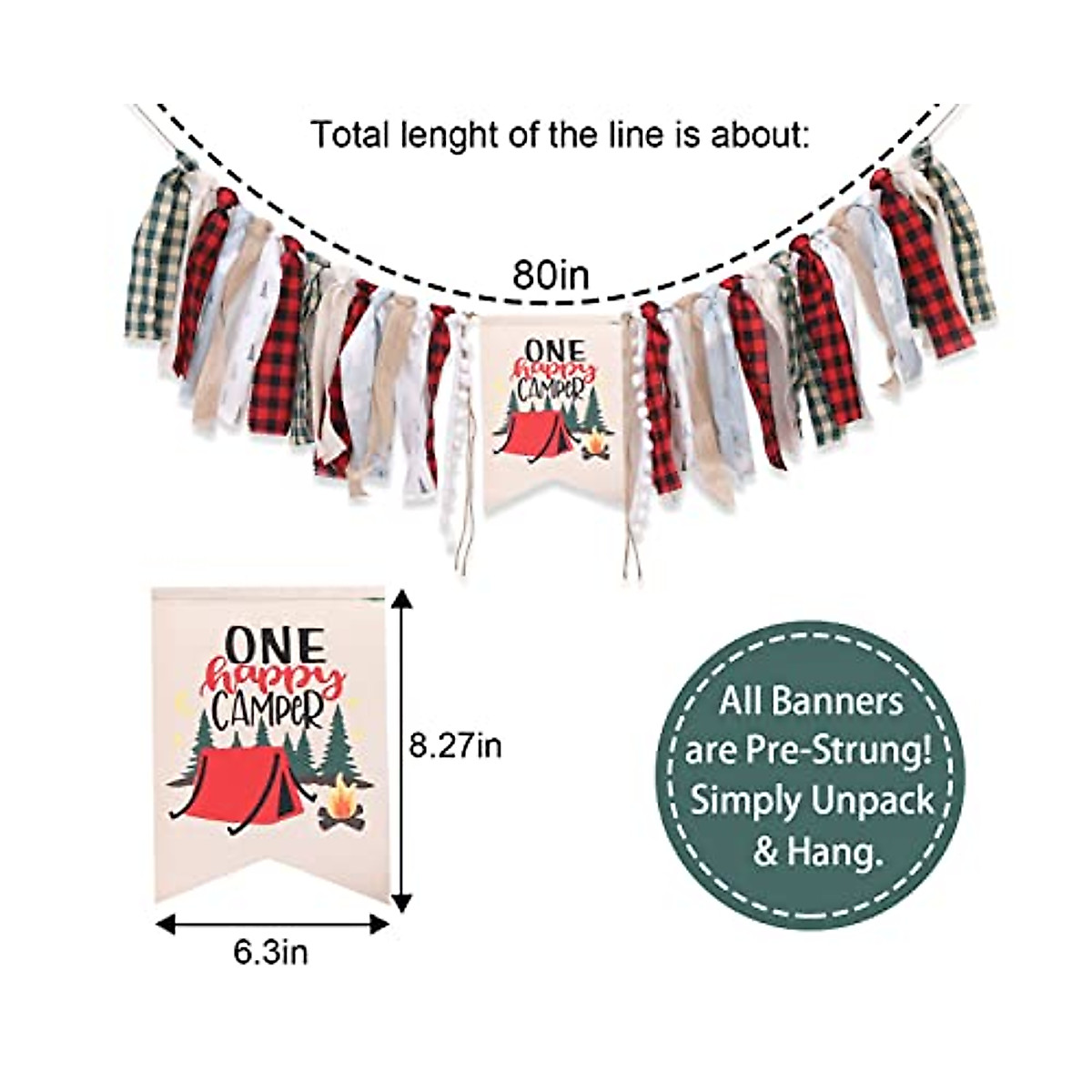 One Happy Camper Banner For 1st Birthday - Buffalo Plaid Highchair, Camping High Chair Banner, Wild One Banner, Woodland Banner, Lumberjack Banner, Buffalo Plaid Highchair Banner