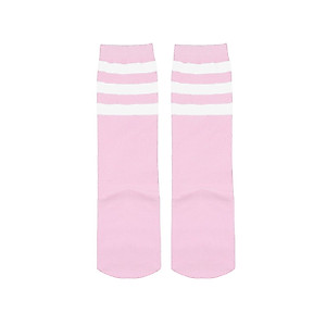 American Trends Kids Child Soccer Socks Stripes Knee High Tube Socks Cotton Uniform Sports Socks for Toddler Girls 1 Pack Pink White