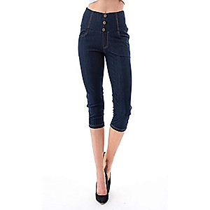 Women's High Waist Stretch Skinny Denim Capri Jeggings with Pockets Reg-Plus Size (XX-Large, Capri-Navy)