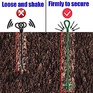 Cyleodo 18" Long Green Ground Anchor Kit(4 Pcs/Set), 3" Wide Helix,Heavy Duty Anchor Hook with Solid Steel Shaft，Best Choice for Swing Sets, Securing Animals,Camping Tent, Canopies, Car Ports, Sheds …