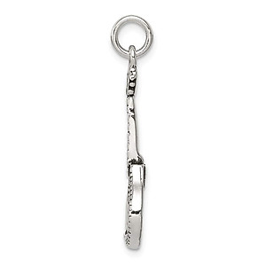 Solid 925 Sterling Silver Vintage Antiqued Mandolin Charm Pendant - 35mm x 11mm