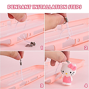 DLseego Clear and Pink Switch OLED Protective Case Scratch Resistant Cover Shell with Kitty Cat Thumb Grips Caps and Charm