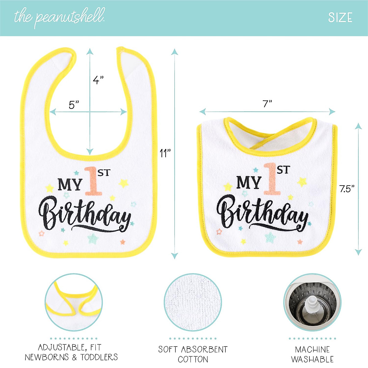 The Peanutshell Holiday Bibs Set, Terry Cloth 9 Pack for Feeding, Teething or Drooling, Baby’s First Year