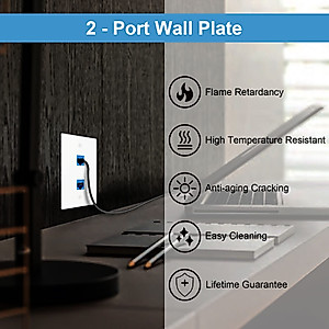 Iwillink 2-Port Keystone Wall Plate 10-Pack, Low Profile Ethernet Wall Plates for Keystone Jack, White