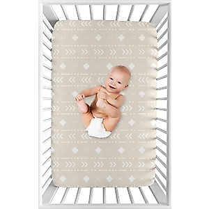 Sweet Jojo Designs Boho Aztec Geometric Boy Girl Fitted Mini Crib Sheet Baby Nursery for Portable Crib Pack Play - Gender Neutral Beige Taupe Tan White Bohemian Southwest Tribal for Llama Collection