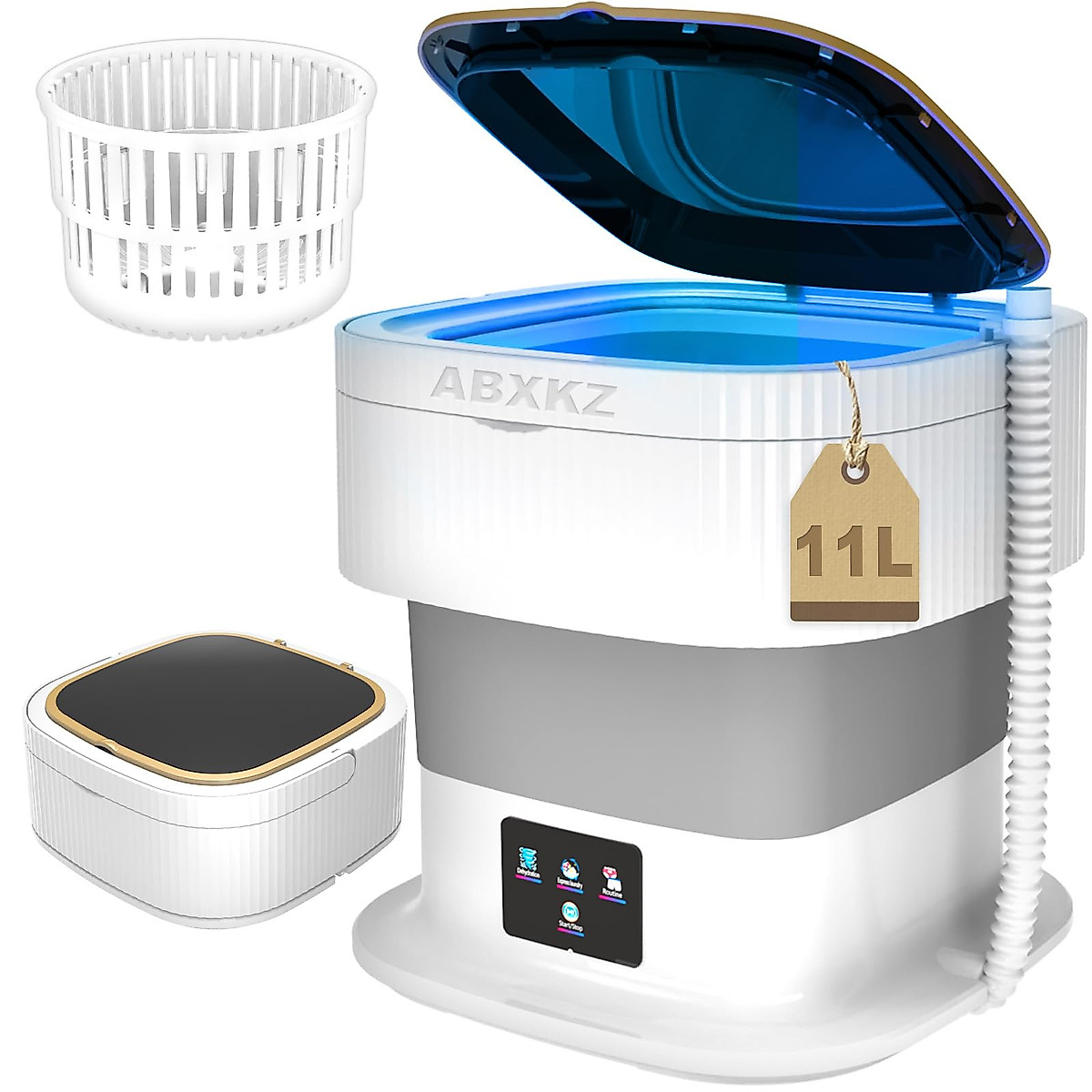 Portable Washing Machine, 11L Large Capacity, Mini Washing Machine with Spin Dryer, Small Foldable Laundry Washer for Travel, Rv, Dorm, Capming, Apartment, Socks, Underwear, Baby Clothes, Grey