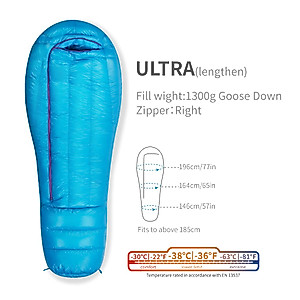 AEGISMAX Ultra -38 Degree 850FP Goose Down Sleeping Bag Ultralight Down Sleeping Bag for Backpacking and Camping for Men & Women (Blue, Lengthen)