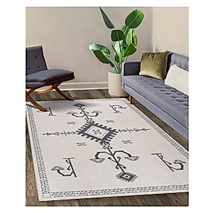 GLN Rugs Bohemian Collection - Machine Washable Area Rug, Bohemian Vintage Washable Rug, Non Slip Area Rug, Low Pile Chenille Living Room Rug, Bedroom Rug, Bathroom Rug (2'x3' Beige Rug)