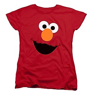 PopFunk Classic Sesame Street Elmo Face Womens Premium Cotton Short Sleeve Graphic T-Shirt & Stickers (Large)