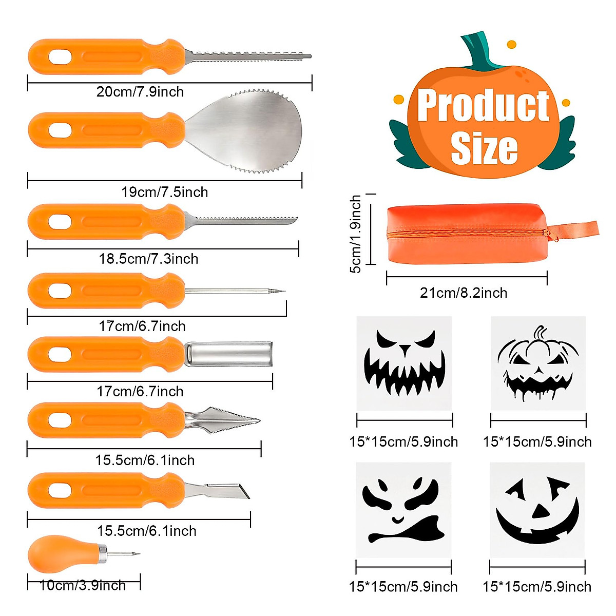 Pumpkin Carving Kit Halloween, 8 PCS Professional Heavy Duty Pumpkin Carving Tools with 4 Pumpkin Carving Stencils,Stainless Steel Pumpkin Carving Tools for Halloween Decoration with Thick Handbag