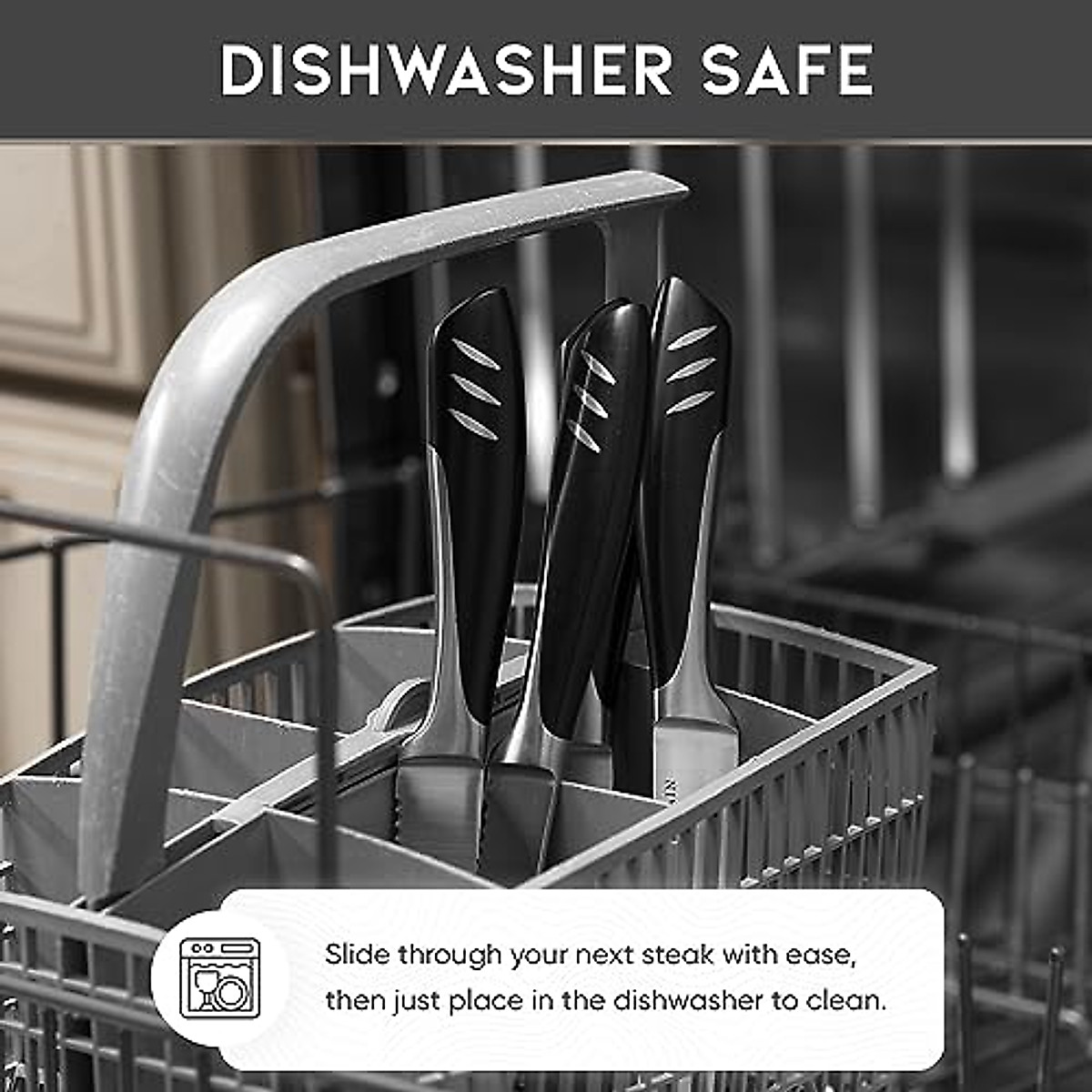 Bellemain Serrated Steak Knife Set | Stainless Steel Kitchen Knife Set, Meat Knife for Table | Sharp Knife Set, Dinner Knives, Gourmet Steak Knives, Black Knife Set | Serrated Steak Knives - Set of 6