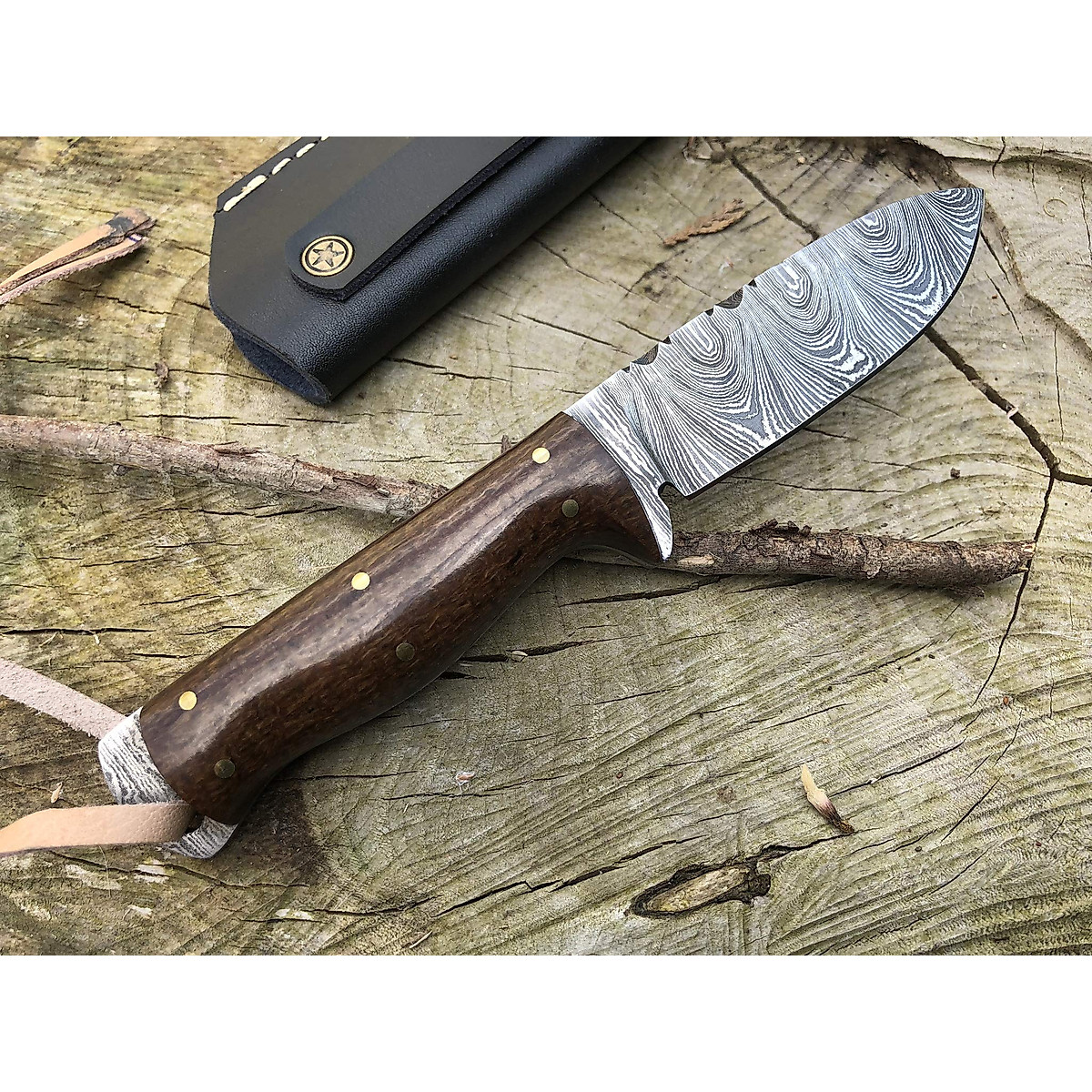 Perkin Damascus Steel Hunting Knife With Sheath Skinner Knife - SK1300