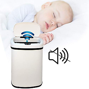 BHP Automatic Garbage can, Touch Free Stainless Steel Trash Can, No Touch Kitchen Waste Bin,High-Capacity Bathroom Trash Can with Lid for Home Bedroom Office, Powered by Battery, White