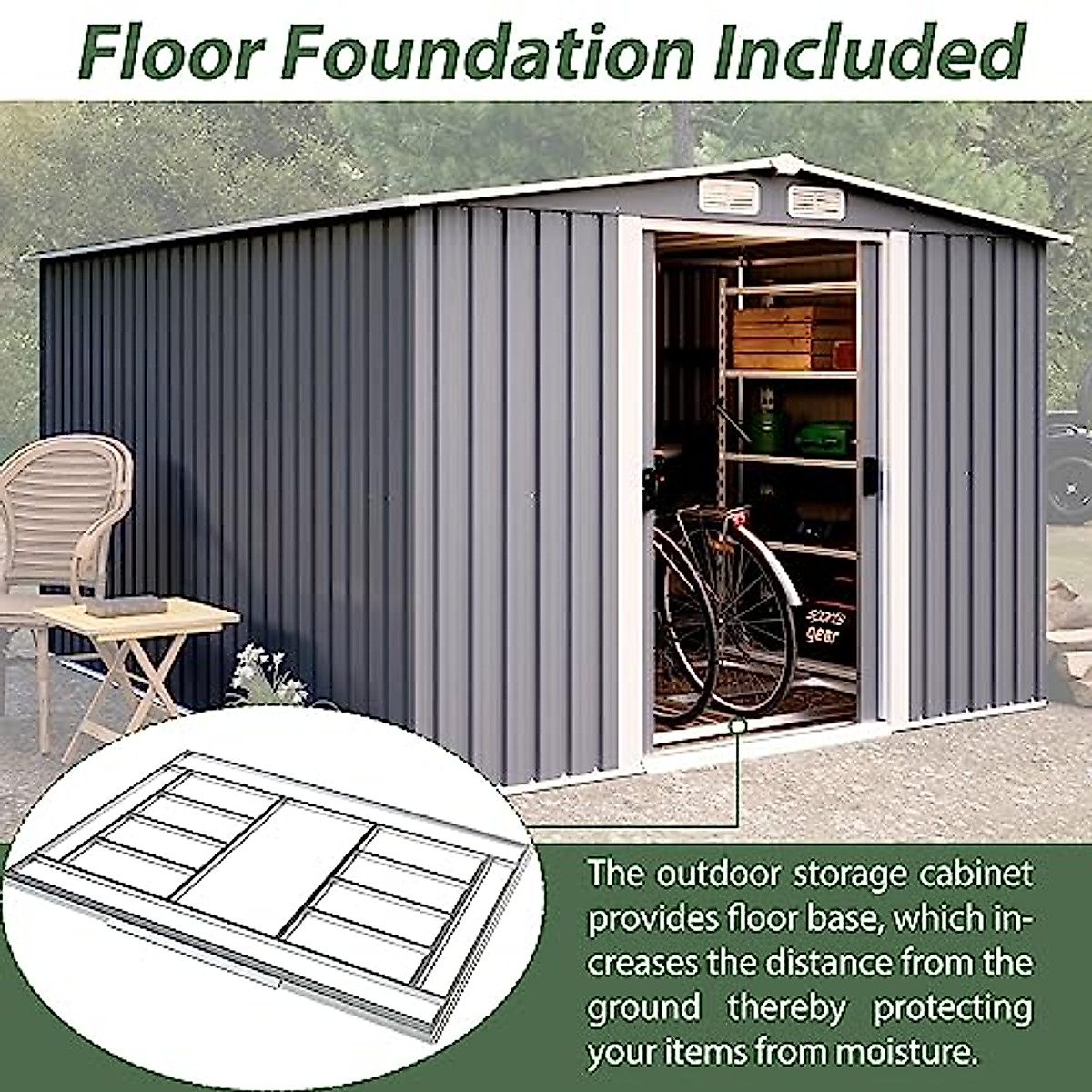 UBGO 10x8 FT Outdoor Metal Storage Shed,Waterproof Metal Garden Tool Storage Shed with Sloping Roof and Lockable Door,Garden Sheds Outdoor Shed for Backyard Garden Patio Lawn