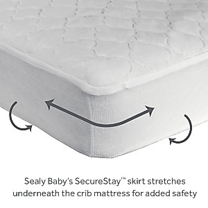 Sealy Baby Cooling Moisture Wicking Fitted Waterproof Baby Crib Mattress Protector, Crib Mattress Topper, Crib Mattress Pad, Toddler Bed Mattress Protector, Machine Wash/Dryer Friendly 52”x 28”- White