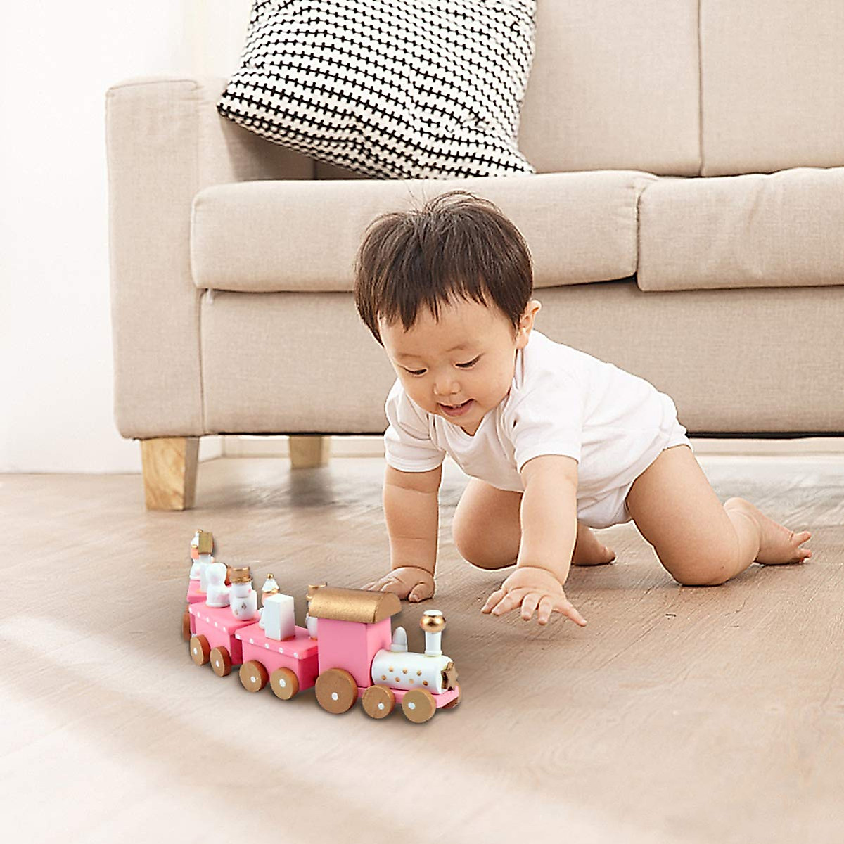 NUOBESTY Christmas Wooden Trains Christmas Decorations 4 Sections of Christmas Train Children's Holiday Birthday, Mini