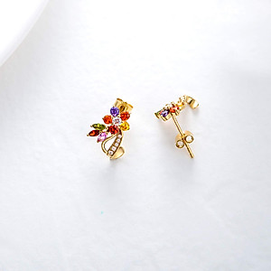 14K Real Gold Flower Stud Earrings for Women,Yellow/Rose Gold Created Moissanite Flower Leaf Stud Wrap Earrings,Christmas Birthday Present for Wife Mom