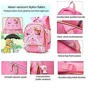 MITOWERMI Cute Rolling Backpack for Girls Trolley School Bags Cat-face Print Wheeled Backpacks Kids Carry-on Travel Luggage