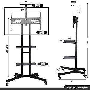 Yaheetech Mobile TV Stand, Adjustable Rolling TV Cart w/ Locking Wheels for 32-75" LCD LED Plasma Flat Panel Screen TV up to 110LB, Portable TV Cart Stand w/ Flexible Laptop Shelf, Max. VESA 600x400