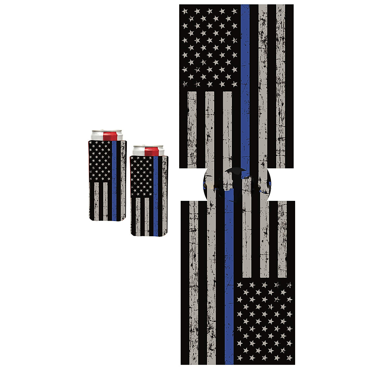 PKM - (2) Back the Blue Thin Blue Line Slim Can Cooler Sleeve - Beer Blank Skinny 12 oz Neoprene Coolie - Perfect For 12oz Red Bull, Michelob Ultra,Truly