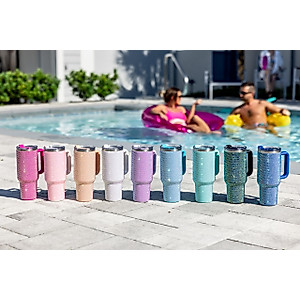 Sip+Sea Grenada 40oz Rhinestone-Encrusted Insulated Tumbler - Premium Bling Stainless Steel Water Bottle with Handle, Double Wall Vacuum Technology, Includes Leakproof Lid and Straw