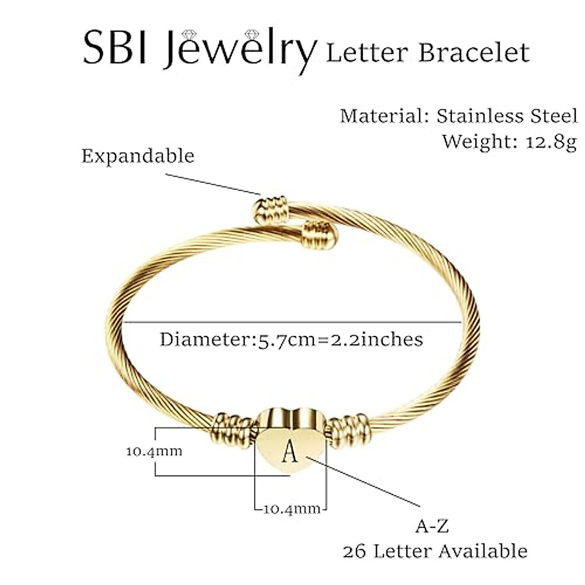SBI Jewelry Initial C Bangle Bracelet for Women Gold Love Letter Cuff Gift Alphabet Family Christmas Stainless Steel Friendship Mom Granddaughter