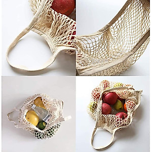 ECYC 1 Pcs Cotton Mesh Grocery Bag, Reusable Long Handle Mesh Bags Cotton String Bags Mesh Shopping Bag Net Tote Bag for Fruit Vegetable,L,Orange