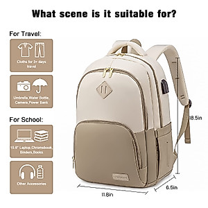 LOVEVOOK Classical Backpack for Women, School Bookbag with Laptop Compartment for College Work Travel, Water Resistant Daypack, Fit 15.6" Laptop