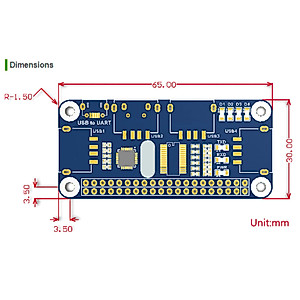 4-Port Raspberry Pi USB HUB HAT for Raspberry Pi 4B/3B+/3B/2B/B+/A+/Zero/Zero W, 4 USB Ports Compatible with USB2.0/1.1 Onboard USB to UART Onboard Multi Indicators