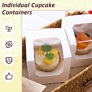 JOHOUSE 20PCS Cupcake Boxes, 3.5"x3.5"x3.5" Individual Cupcake Containers Pre-Assembled Containers with Window and Inserts for Wedding Baby Shower Birthday Gifting