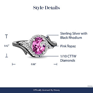 Jewelili Enchanted Disney Fine Jewelry Sterling Silver with Black Rhodium 1/10 CTTW Diamond and Pink Topaz Maleficent Ring Size 9