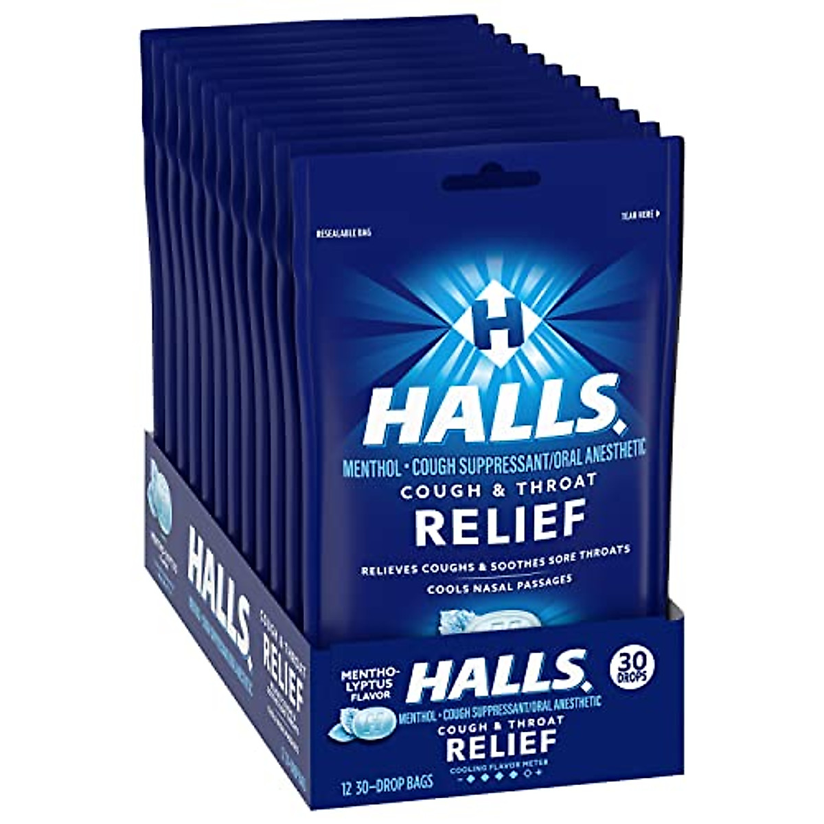 HALLS Relief Mentho-Lyptus Cough Drops, 12 Packs of 30 Drops (360 Total Drops)