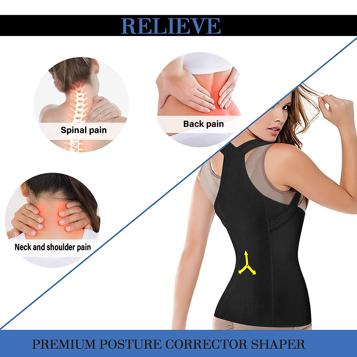 URSEXYLY Women Back Braces Posture Corrector Waist Trainer Vest Tummy Control Body Shapers for Spinal Neck Shoulder and Upper Back Support (M, Black)