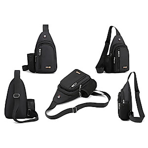 Yerchic Small Sling Bag Men Women Shoulder Backpack Mini Cross Body Chest Sling Backpack with Water Bottle Holder Travel Hiking Casual Daypack, Black