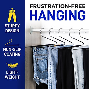 Lifemaster Metal Pants Hanger Set - 20 Pieces Elegant Non-Slip Closet Space Saving Hanger Set for Pants, Trouser, Blankets, and Jeans with Rubber Coating and Open Ended Sleek Design - Black